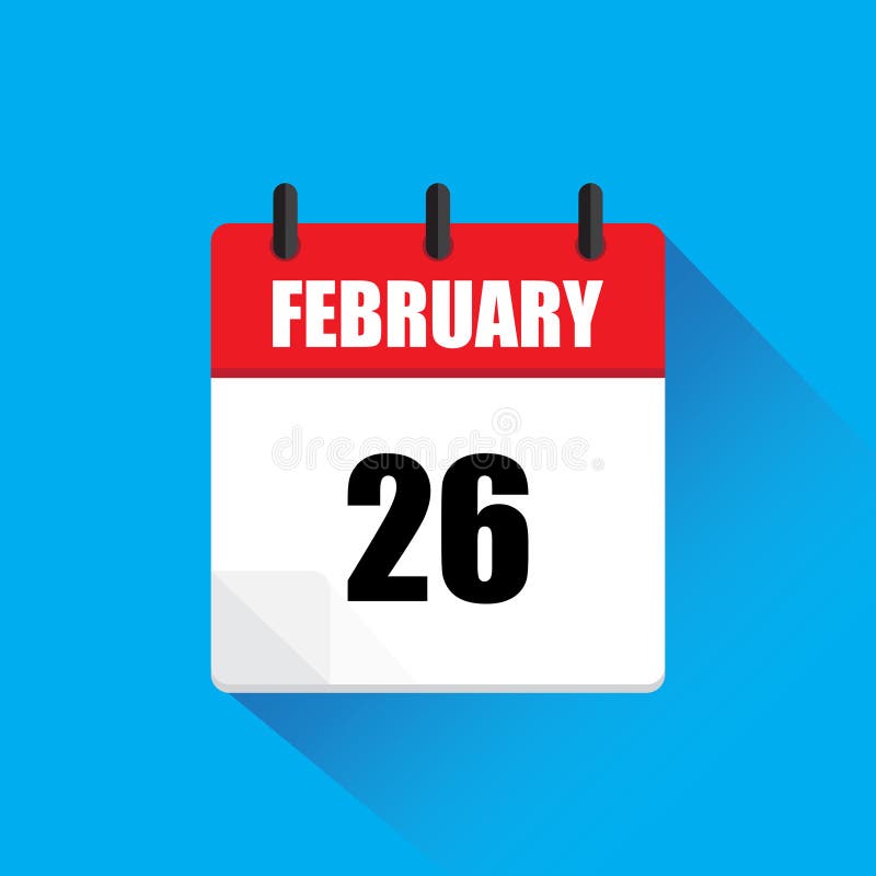 February 26 Calendar. February Twenty Six Date. Vector Icon. Blue ...