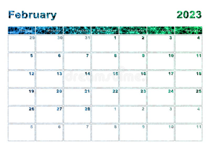 February 2023 Calendar, Week Start Sunday Stock Illustration ...