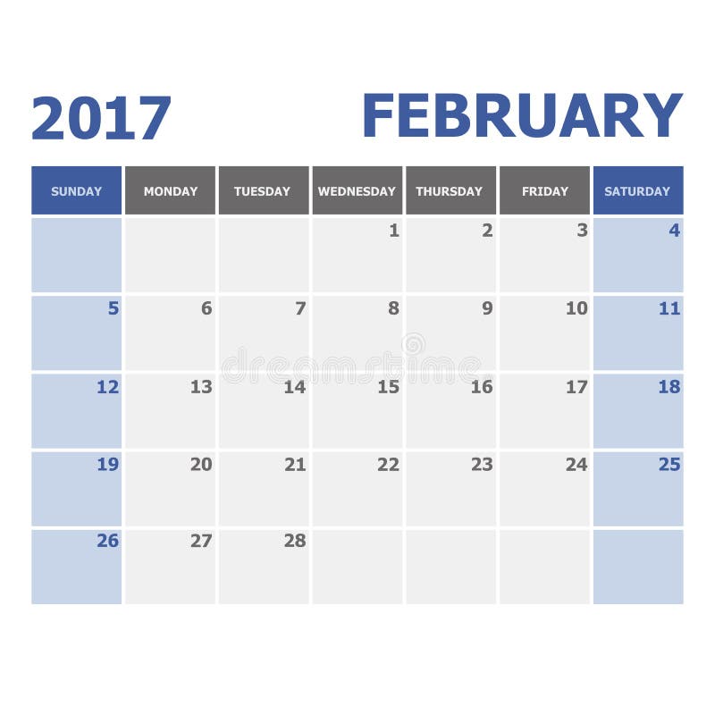 2017 February Calendar Week Starts on Sunday Stock Vector ...