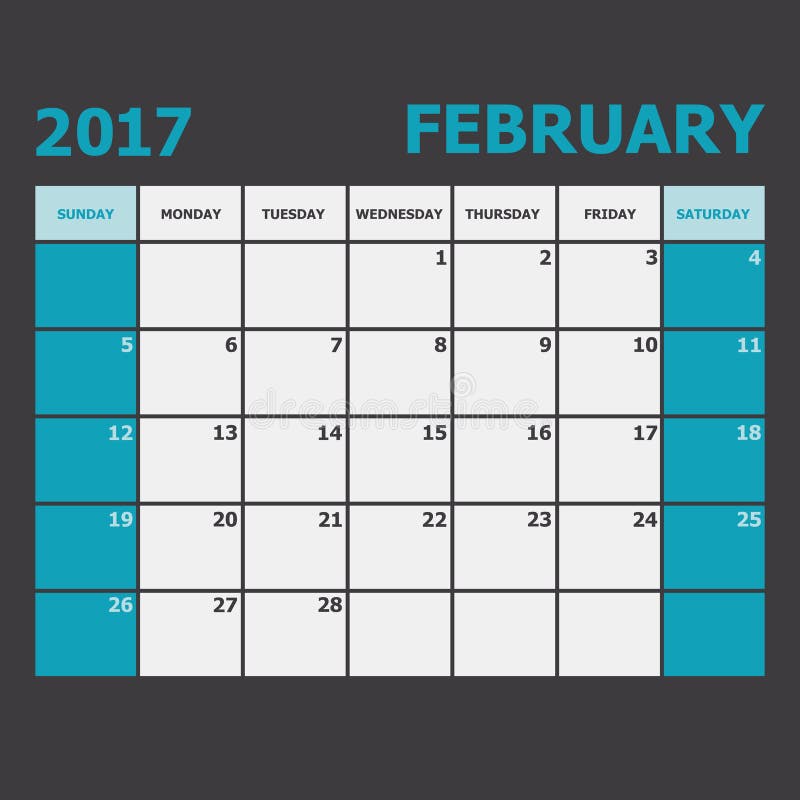 February 2017 Calendar Week Starts on Sunday Stock Vector ...
