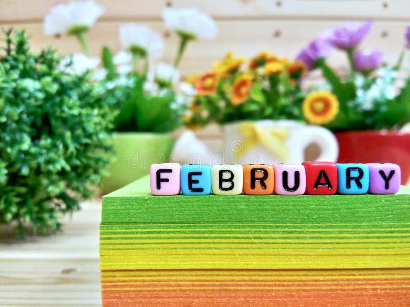 February. Colorful Cube Letters on Sticky Note Block. Stock Image ...