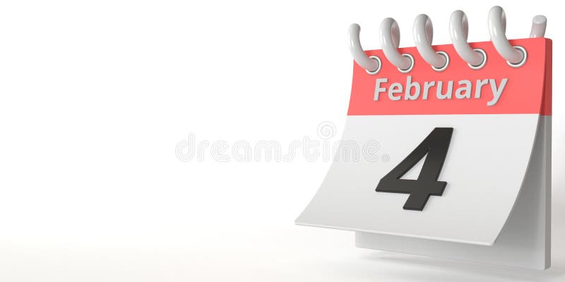 February 4 Date on a Red and White Tear-off Calendar, 3d Rendering ...