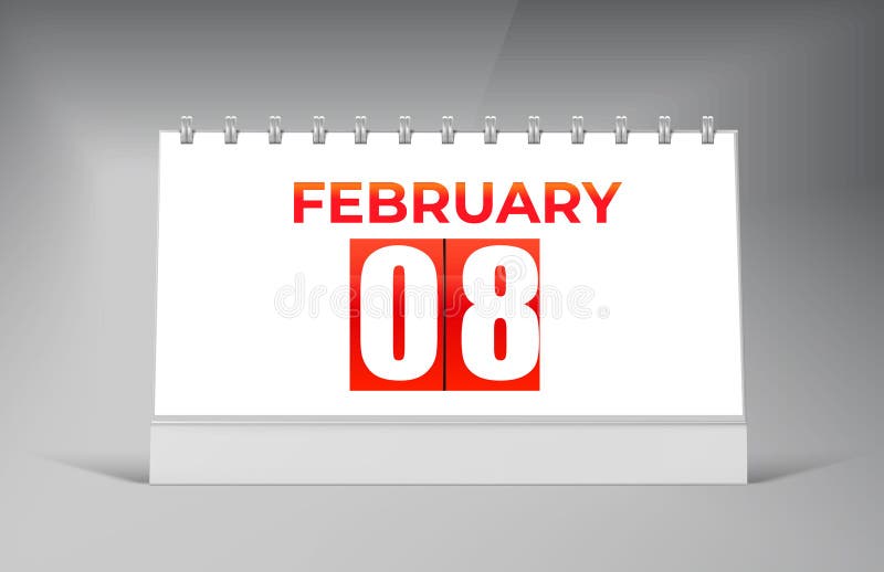 February 08 Desk Calendar Design Template. Single Date Calendar Design ...