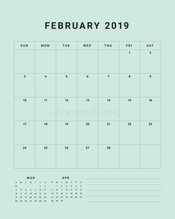 February 2019 Desk Calendar Vector Illustration, Simple and Clean ...
