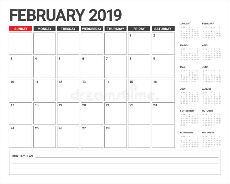 February 2019 Desk Calendar Vector Illustration, Simple and Clean ...