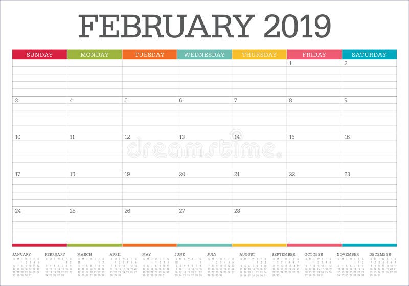 February 2019 Desk Calendar Vector Illustration, Simple and Clean ...