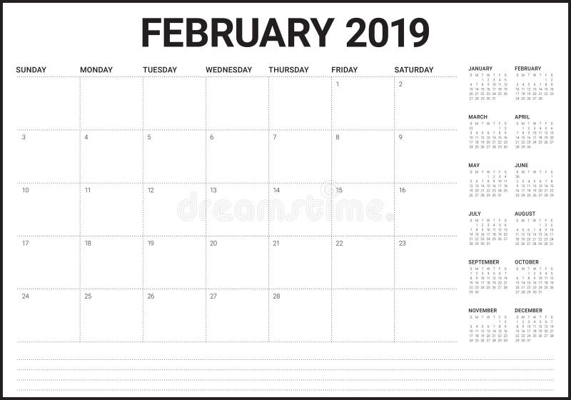 February 2019 Desk Calendar Vector Illustration, Simple and Clean ...