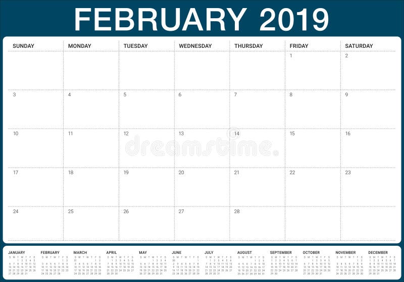 February 2019 Desk Calendar Vector Illustration, Simple and Clean ...