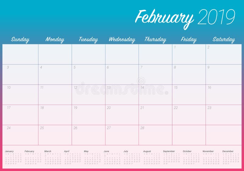 February 2019 Desk Calendar Vector Illustration, Simple and Clean ...