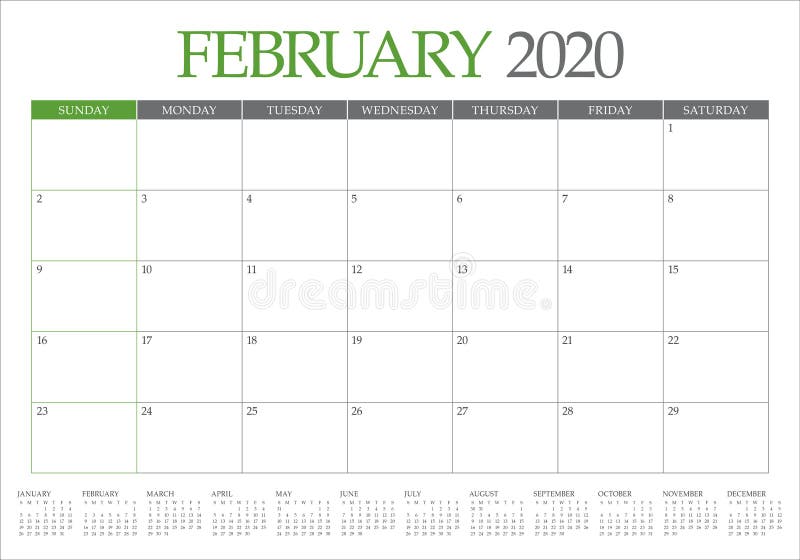 February 2020 Monthly Calendar Vector Illustration Stock Vector ...