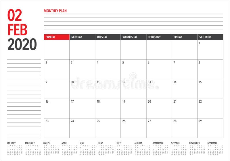 February 2020 Desk Calendar Vector Illustration Stock Vector ...