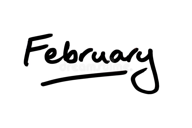 February. Handwritten Month Name on White Background. Black Inscription ...