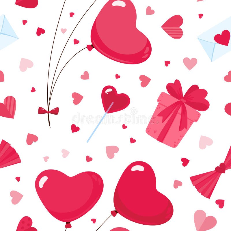 February 14 Holiday Romantic Flat Vector Seamless Pattern. Stock ...