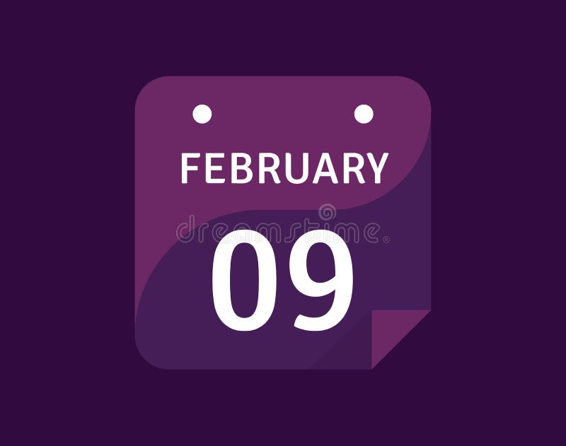 9 February, February 9 Icon Single Day Calendar Vector Illustration ...