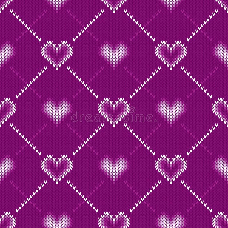 14 February Knitted Pattern with Hearts. St Valentine`s Day Seamless ...