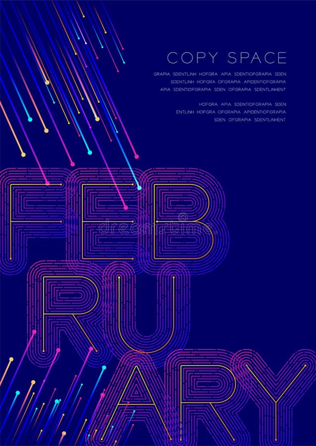 February Month Big Text Dot and Dash Line Pattern Layer Overlay, Poster ...