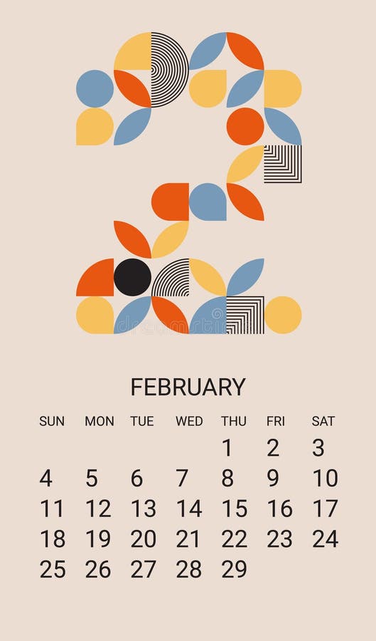February Month 2024 Calendar Template. Geometric Planner Design, Desk ...