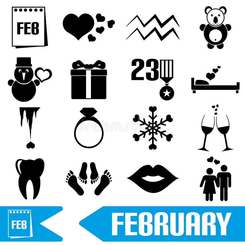 February Month Theme Set of Simple Icons Eps10 Stock Vector ...