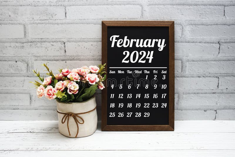 February 2024 Monthly Calendar on Chalkboard for Planning and ...