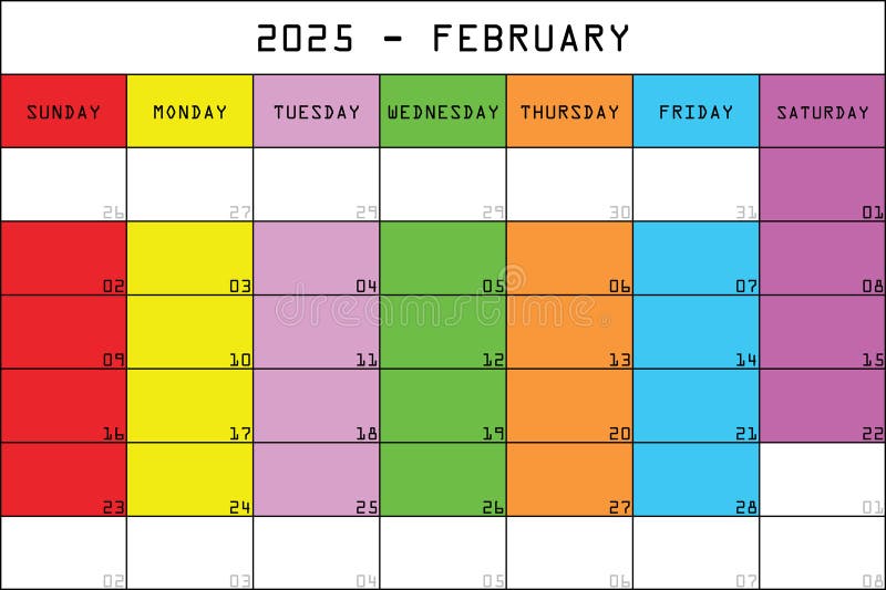 02 FEBRUARY 2025 PLANNER CALENDAR Color Days Stock Vector ...