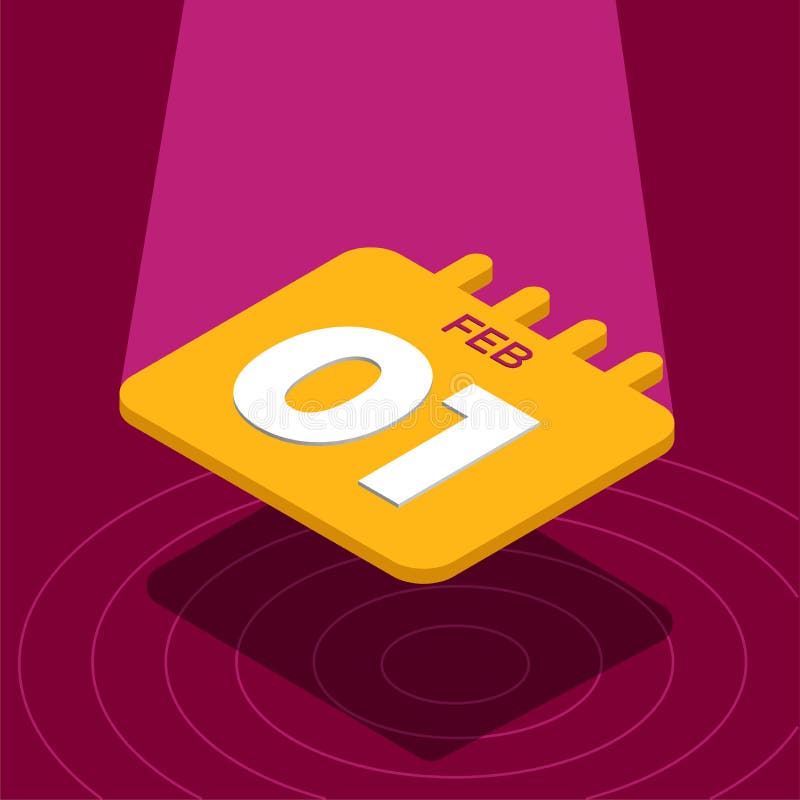 February 1st - Yellow 3D Calendar Floating with Spotlight Stock ...