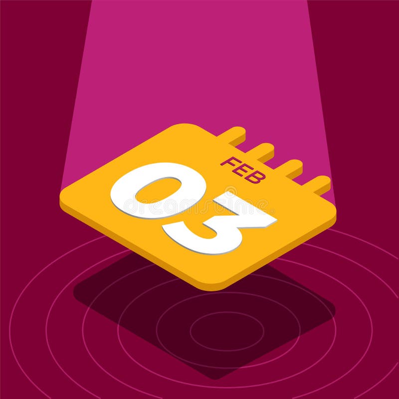 February 3rd - Yellow 3D Calendar Floating with Spotlight Stock Vector ...