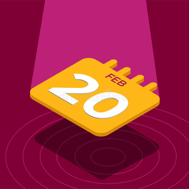 February 20th - Yellow 3D Calendar Floating with Spotlight Stock ...