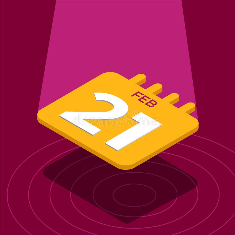 February 21th - Yellow 3D Calendar Floating with Spotlight Stock ...
