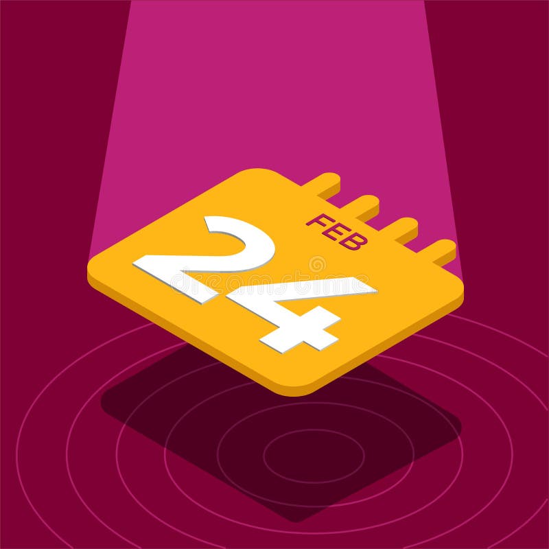 February 24th - Yellow 3D Calendar Floating with Spotlight Stock ...