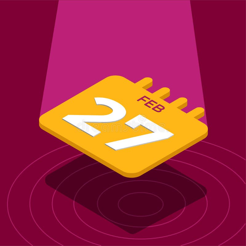 February 27th - Yellow 3D Calendar Floating with Spotlight Stock ...