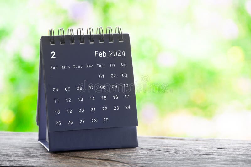 February 2024 Table Calendar with Nature Background. Calendar and Month ...