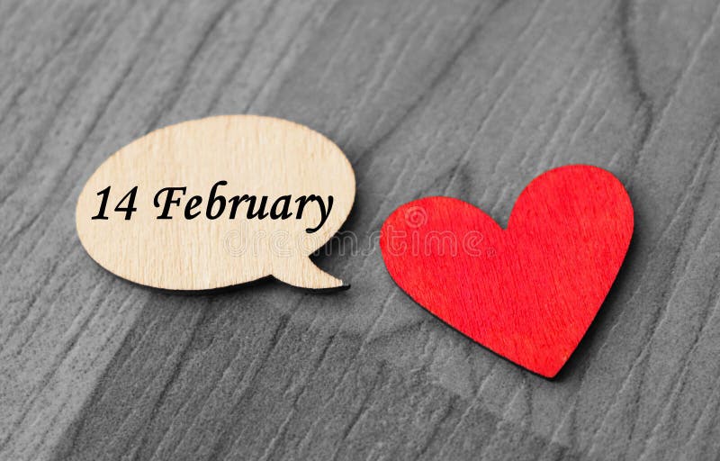 14 February Text, St Valentine`s Day Greeting Card with Heart, Blurred ...