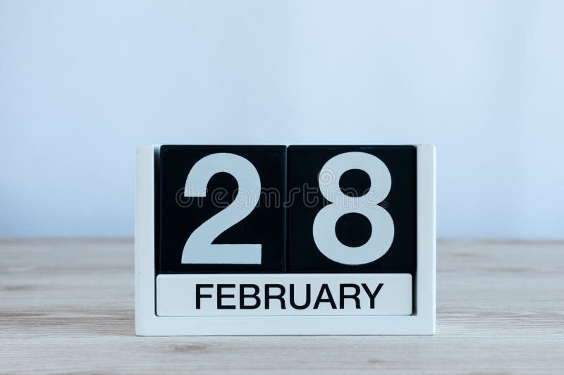 February 28th. Cube Calendar for February 28 on Wooden Surface with ...