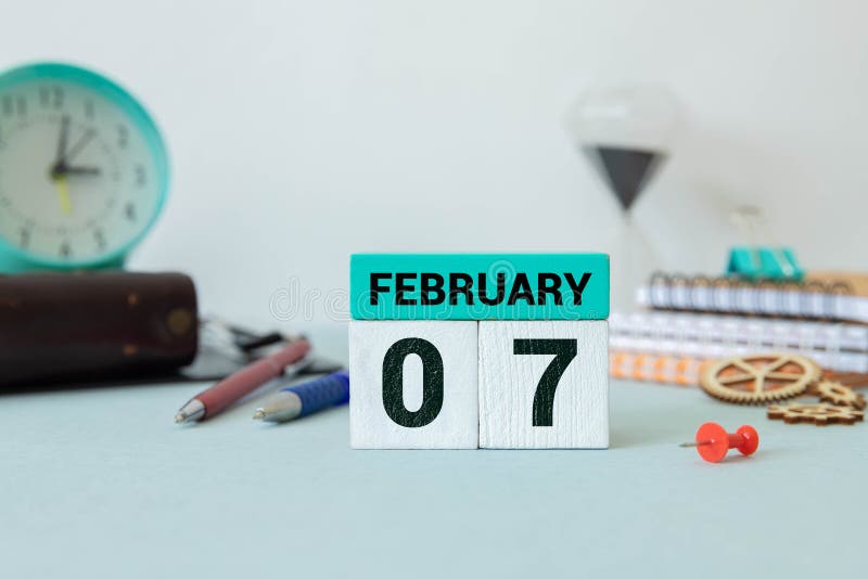 February 7th. Day 7 of February Month, Calendar on Blue Workplace Background Stock Photo - Image ...