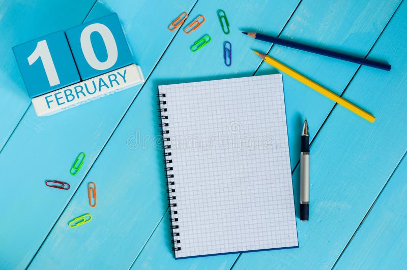 February 10th. Day 10 of Month. Wood Cube Calendar with Date Month and ...