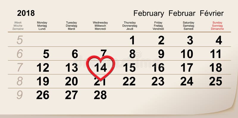 February 14, 2018 Valentine Day. Calendar Reminder Heart Shape Stock ... February 14, 2018 Valentine Day. Calendar Reminder Heart Shape Stock ...
