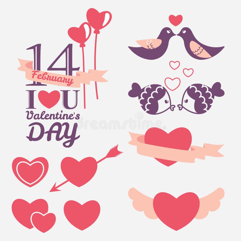 14 February Valentine S Day Design Elements Stock Vector - Illustration ...