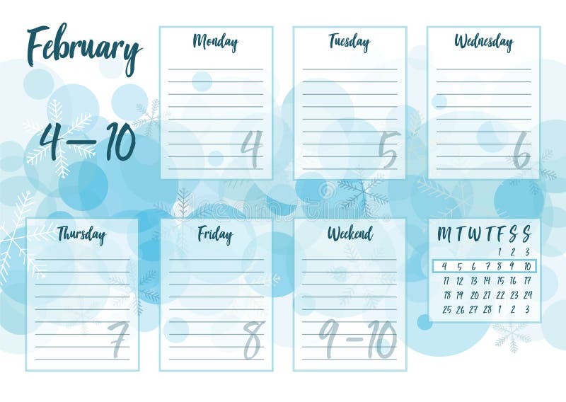February 2019 Weekly Planner Stock Vector - Illustration of print, note ...
