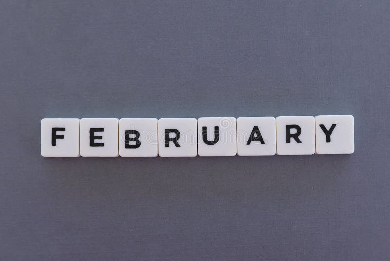 February Word Made of Square Letter Word on Grey Background Stock Image ...