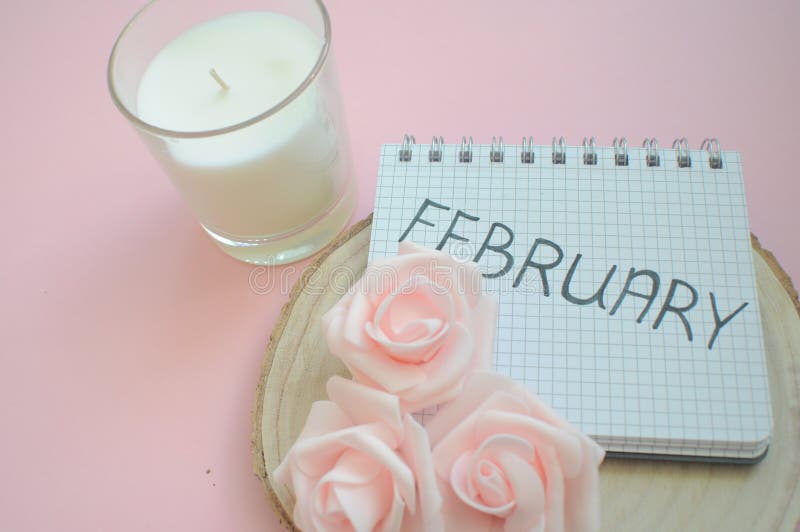 February Write Next To Roses and Candle Stock Photo - Image of cuisine ...