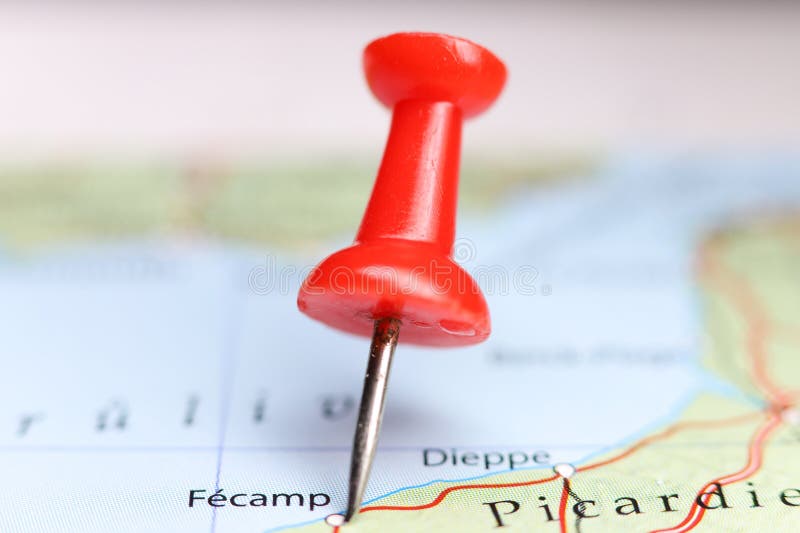 Fecamp, France pin on map stock photo. Image of object - 343592350