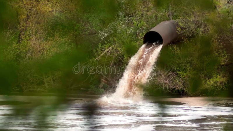 Feces and Waste Products Flow from a Rusty Pipe into the River ...