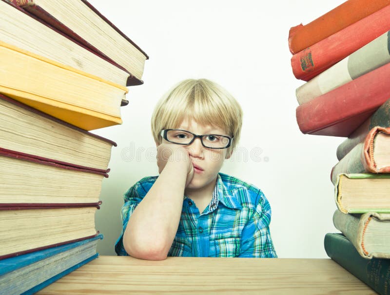 Fed up kid stock image. Image of boring, books, dictionary - 35363229