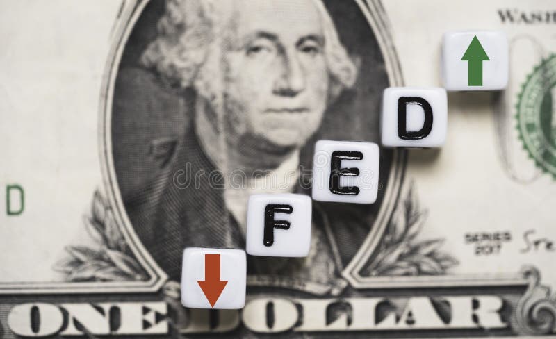 FED Wording with Up and Down Arrow on USD Dollar Banknote for Federal ...