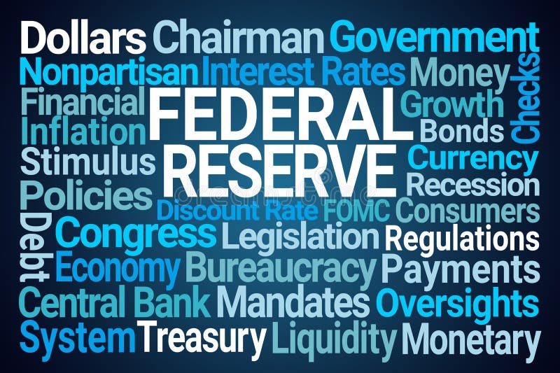 Federal Reserve Word Cloud on Blue Background Stock Illustration ...