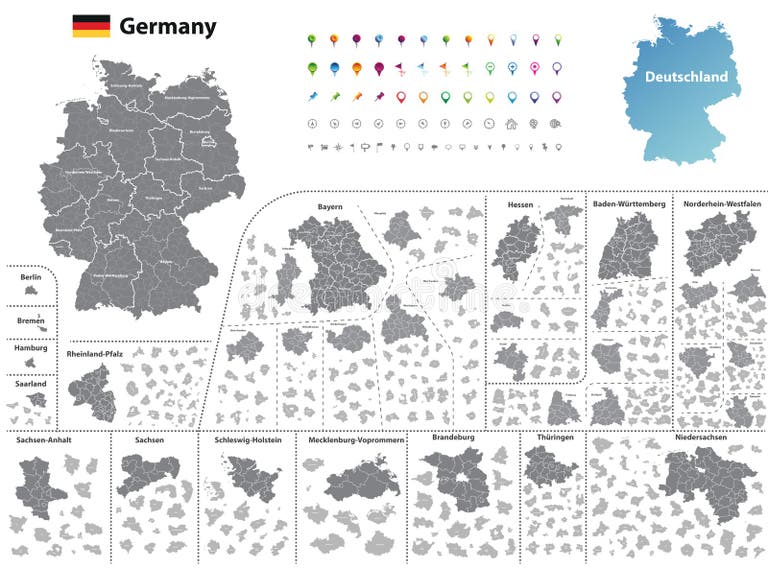 Federal States of Germany Map with Administrative Districts and ...