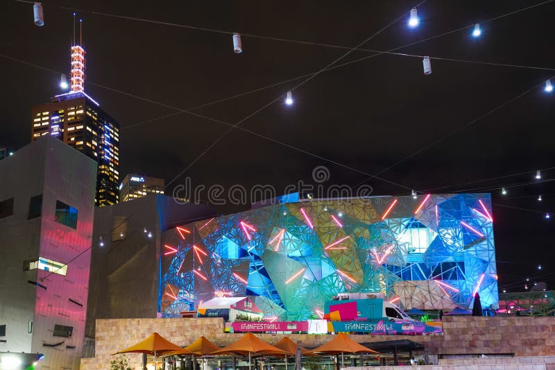 Federation Square Night View Editorial Photo - Image of attractions ...