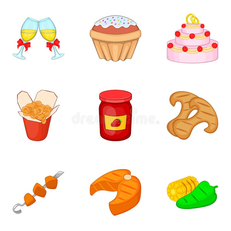 Feed Icons Set, Cartoon Style Stock Vector - Illustration of alcohol ...