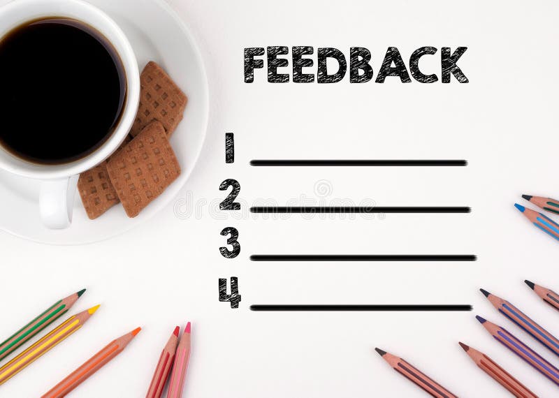 Feedback Blank List. White Desk with a Pencil and a Cup of Coffee Stock ...