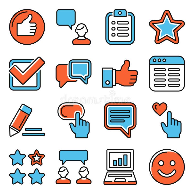 Feedback and Customer Reviews Icons Set on White Background. Vector ...